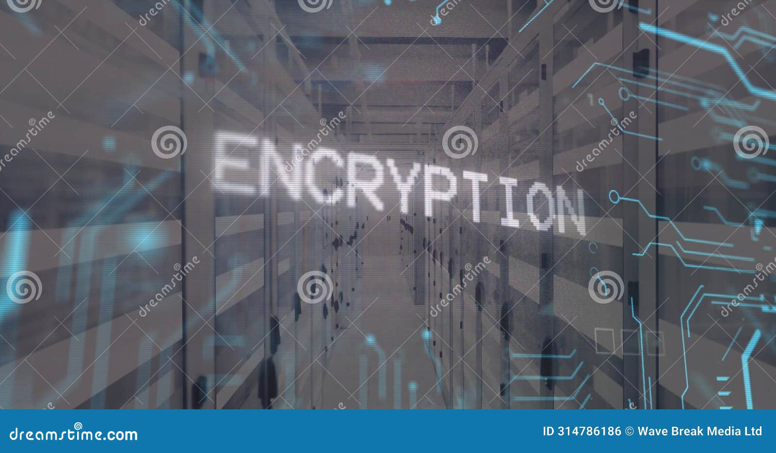 Image of Circuit Board Pattern Around Binary Codes and Encryption Text Over Server Room Stock ...