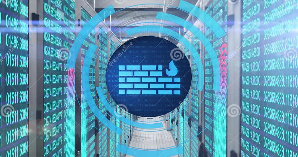 Image of Circular Scanner Processing Firewall Data Over Computer Server Room Stock Image - Image ...