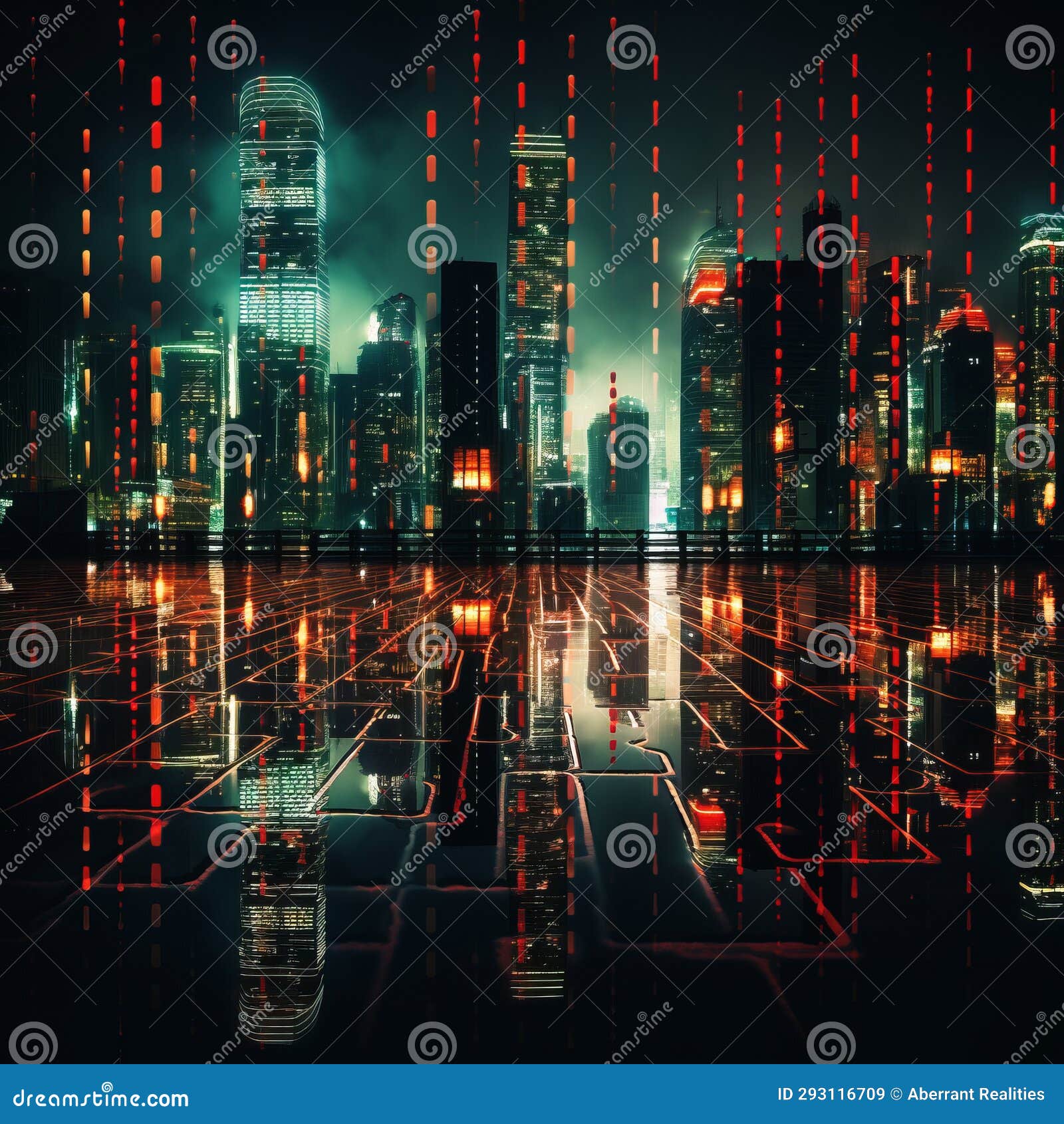 An Image of a City at Night with Red Lights Stock Illustration ...