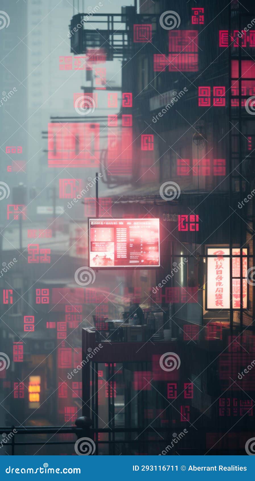 An Image of a City at Night with Red Neon Signs Stock Illustration ...