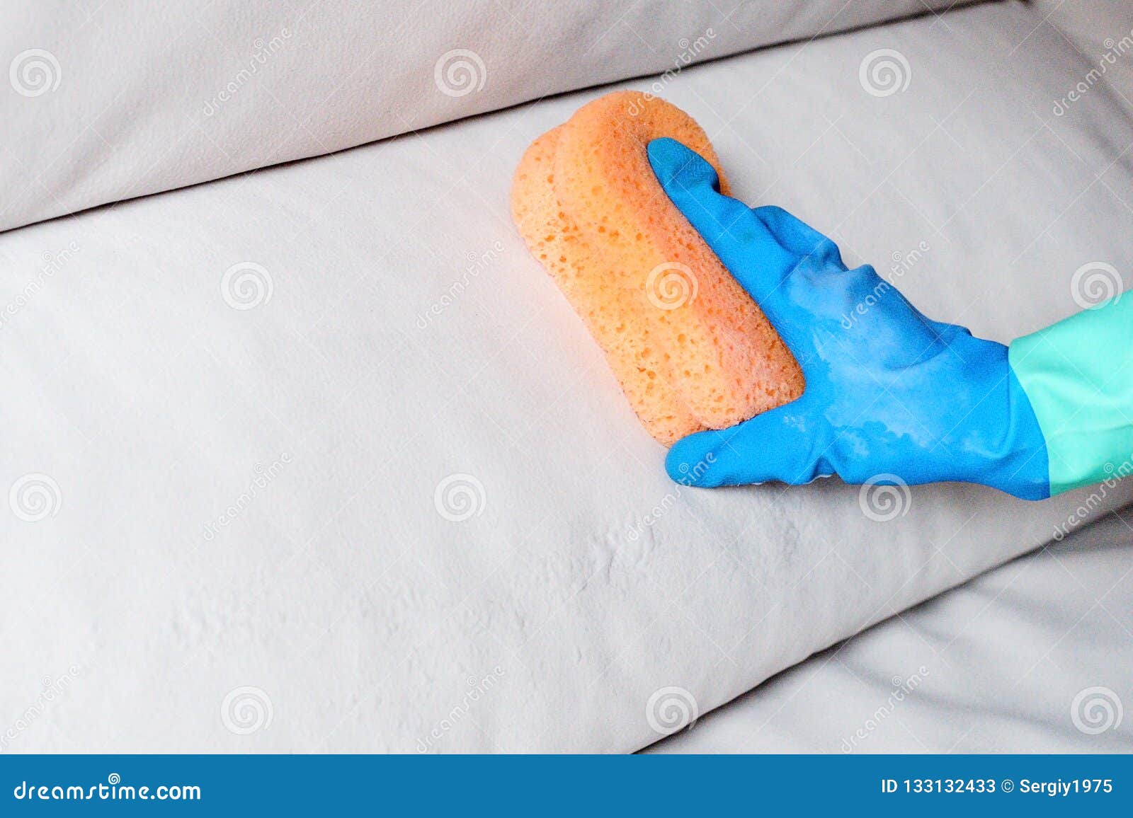 Cleaning the Sofa with a Foam Sponge Stock Image - Image of dirty ...