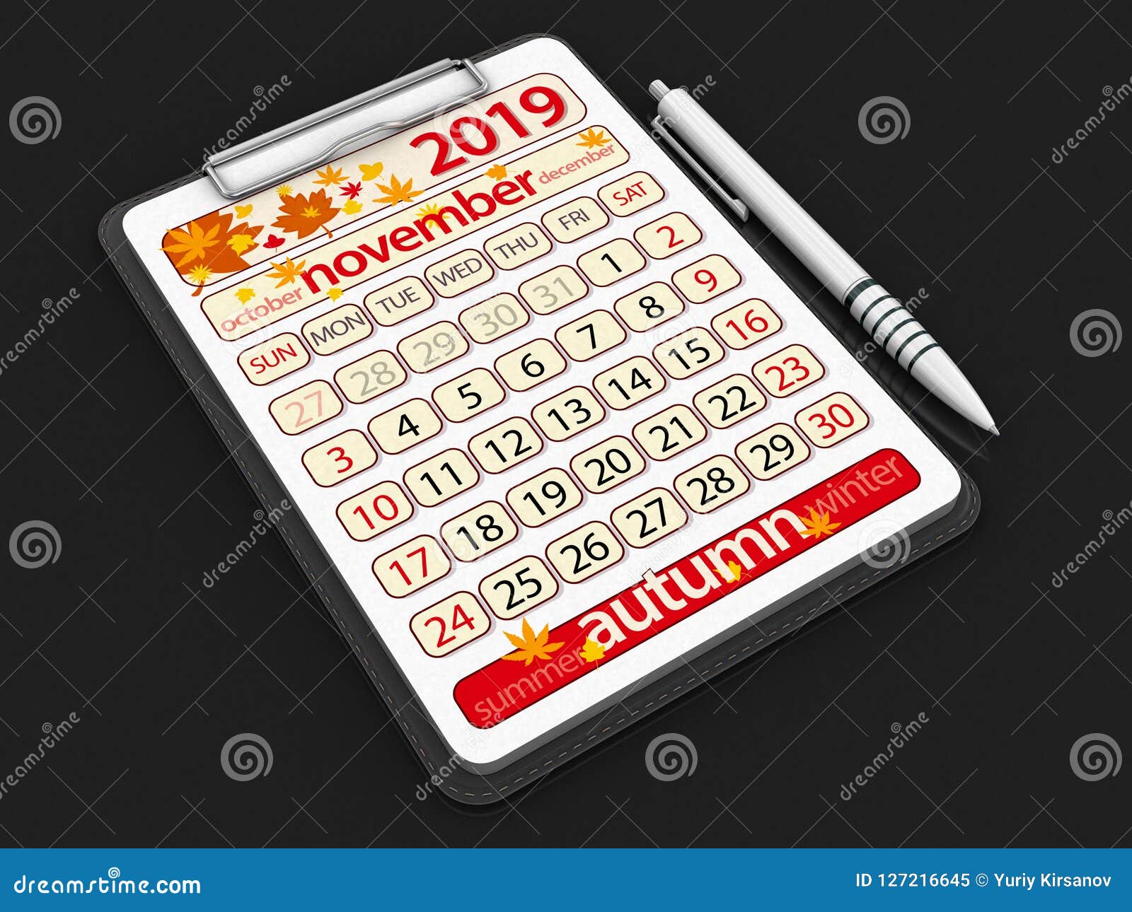 Clipboard with November 2019 Clipping Path Included Stock Illustration ...