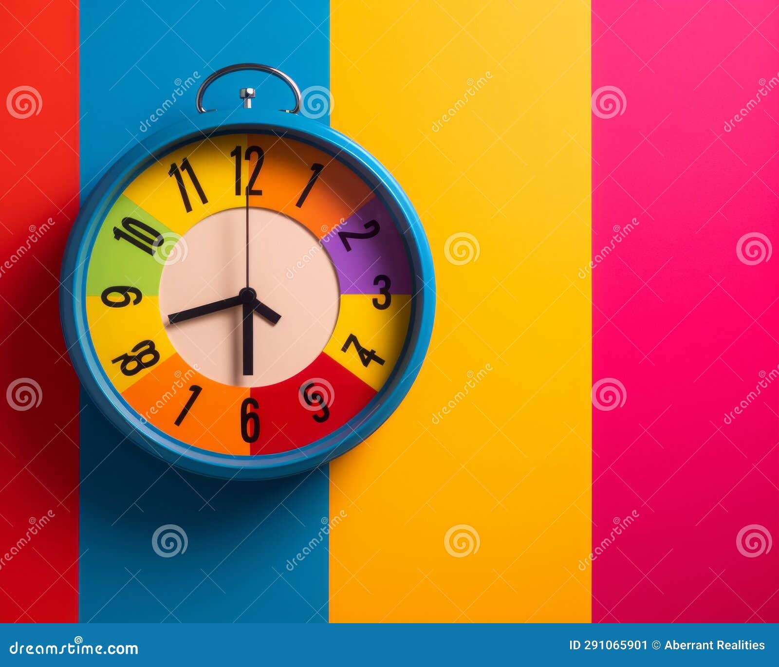 An Image of a Clock on a Colorful Wall Stock Illustration ...