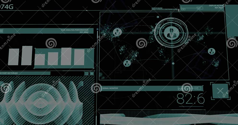 Image of Clock and Network of Connections on Black Background Stock ...