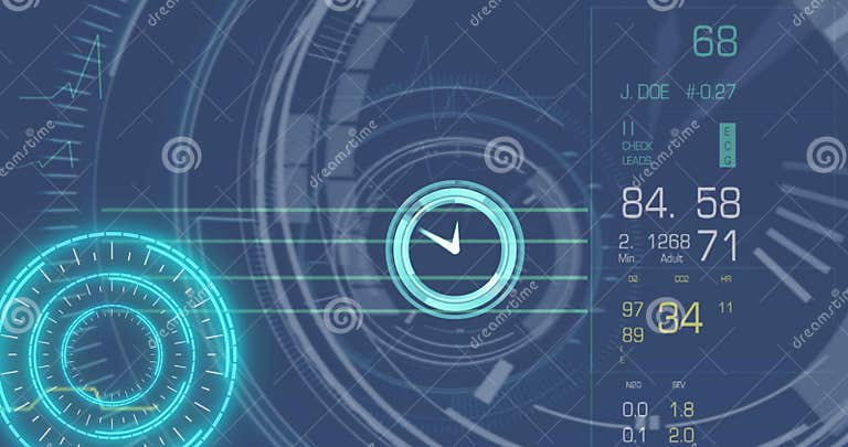 Image of Clock, Scope Scanning and Data Processing on Screen Stock ...