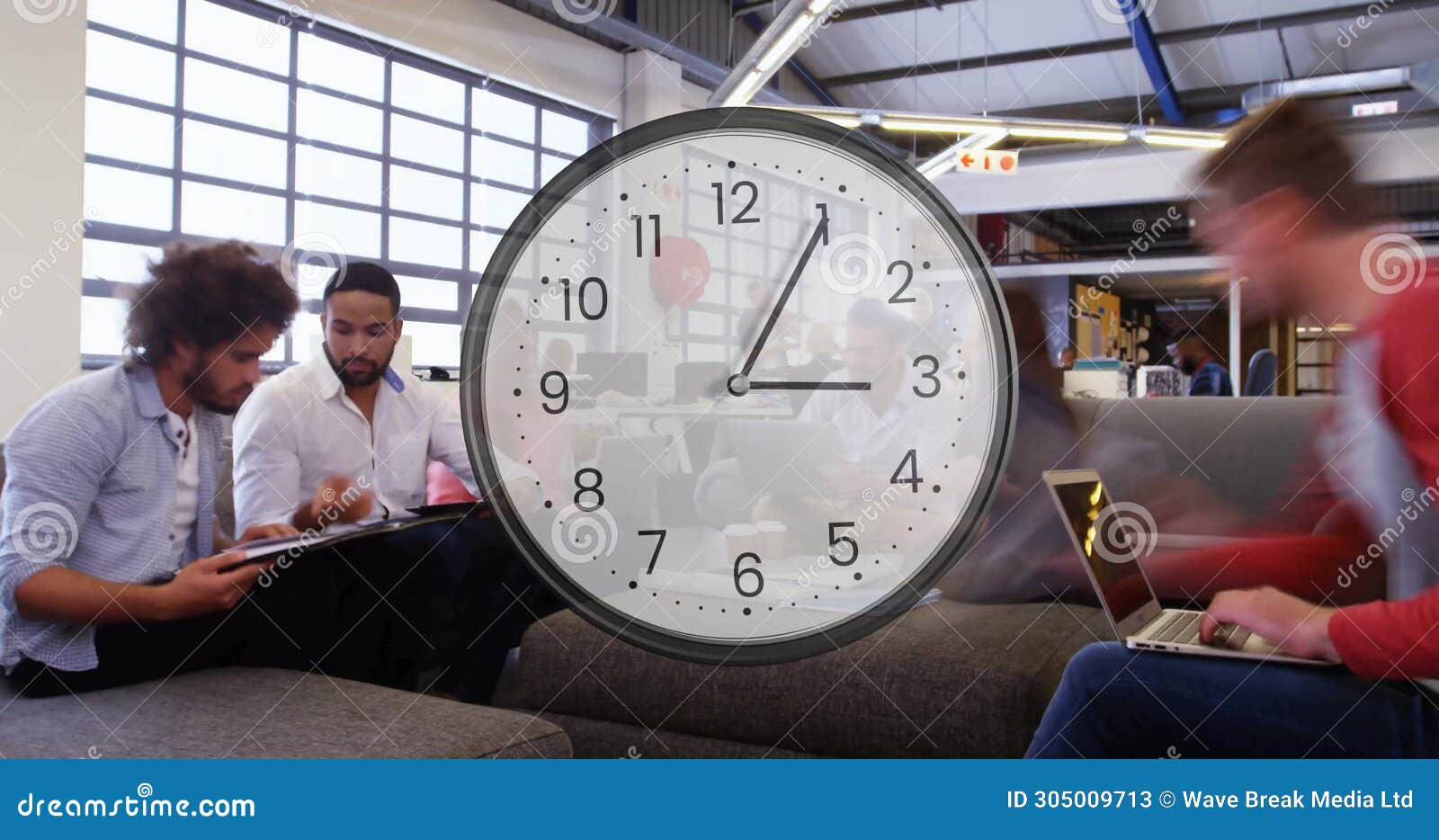 Image of Clock Ticking Over Diverse Business People in Office Stock ...