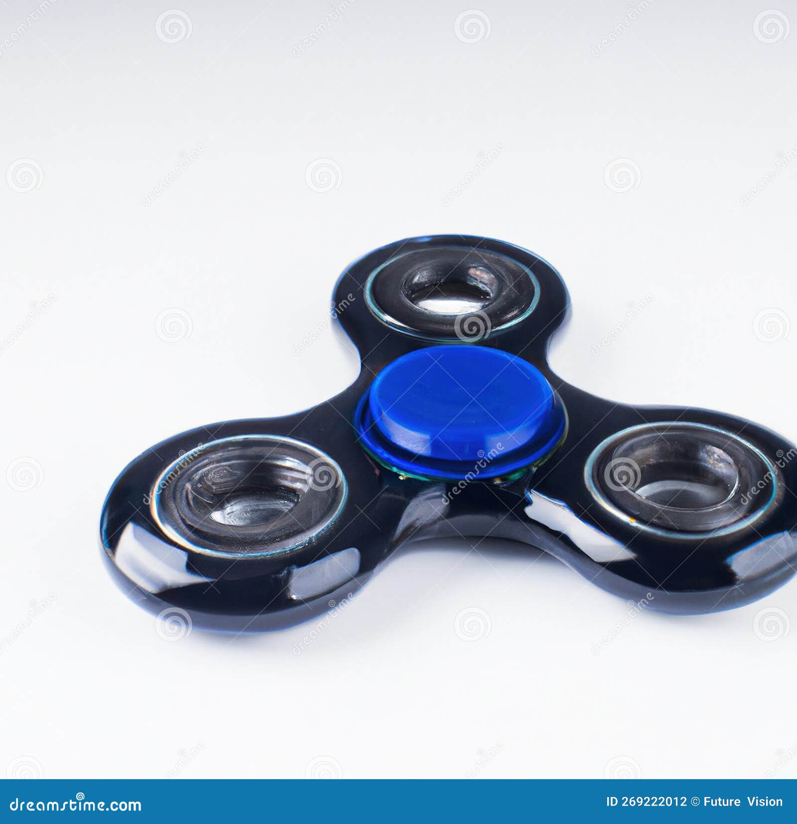 Image of Close Up of Black and Blue Fidget Spinner on White Background ...