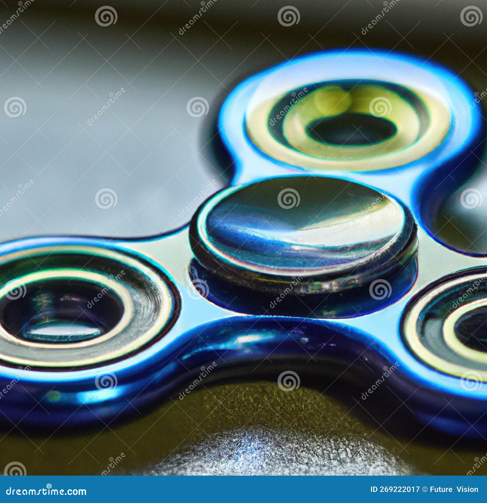 Image of Close Up of Blue Metallic Fidget Spinner on Black Background ...