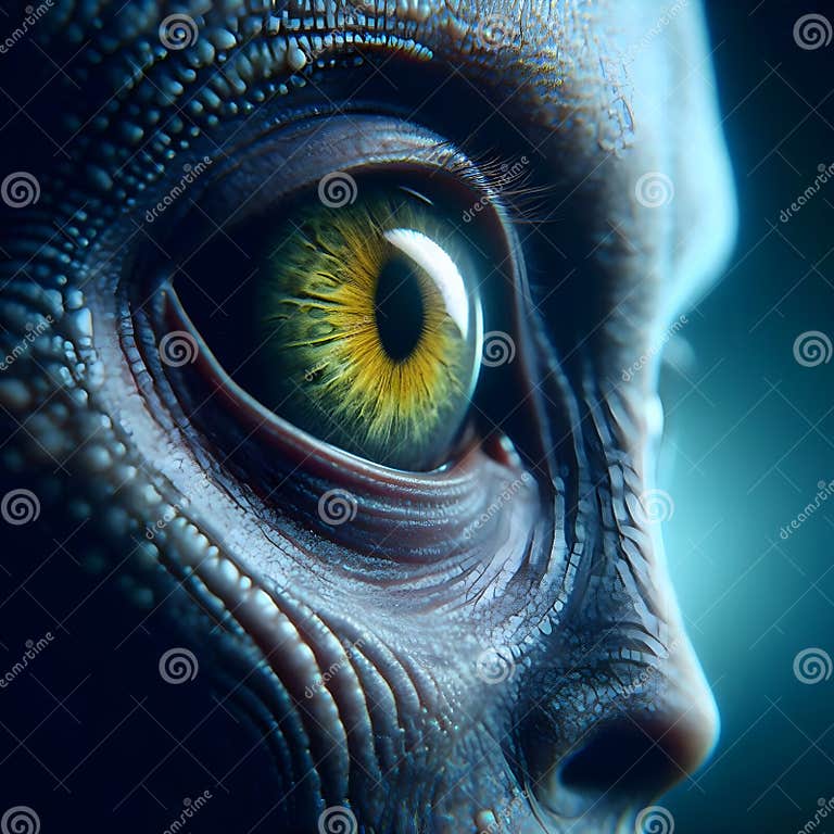 Image of Close Up Face of an Alien with Different Blurred Eyes Colored ...