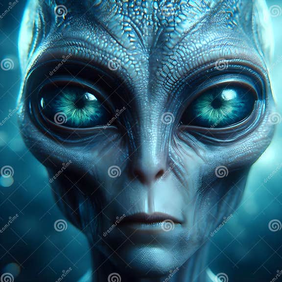 Image of Close Up Face of an Alien with Different Blurred Eyes Colored ...