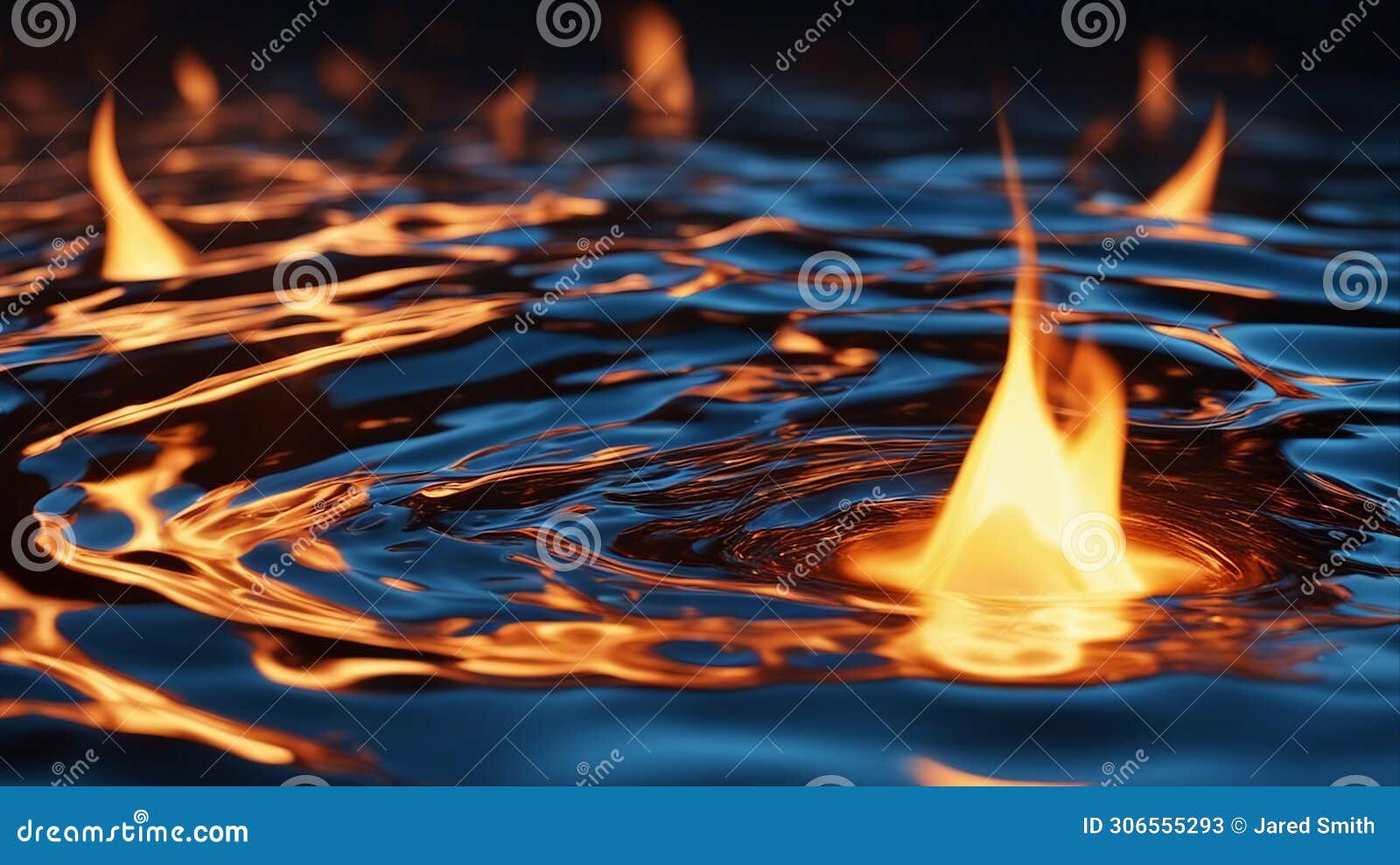 Image of a Close Up of a Liquid Surface with Orange Flames, Creating a ...