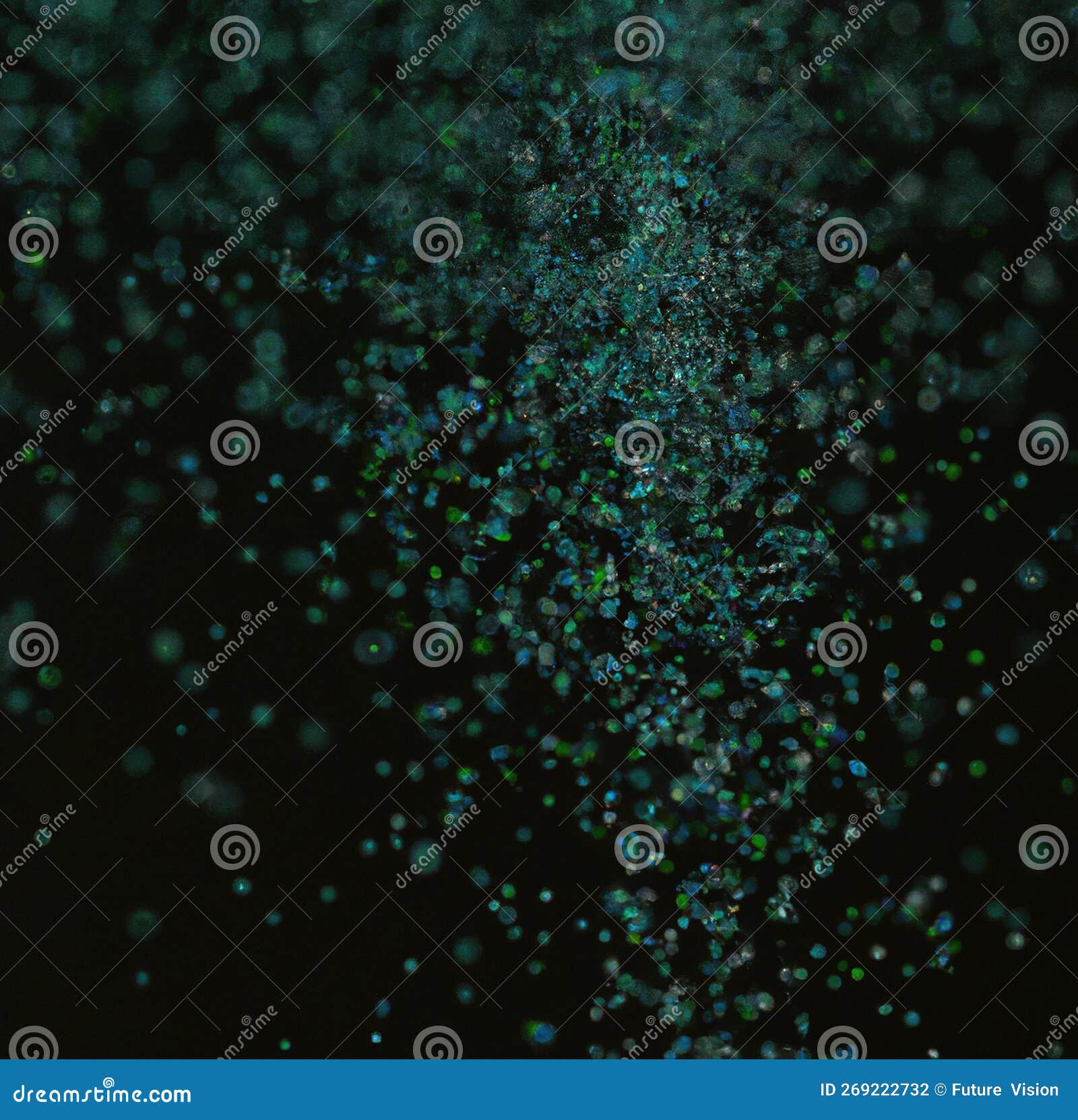 Image of Close Up of Multiple Green Particles on Dark Background Stock ...