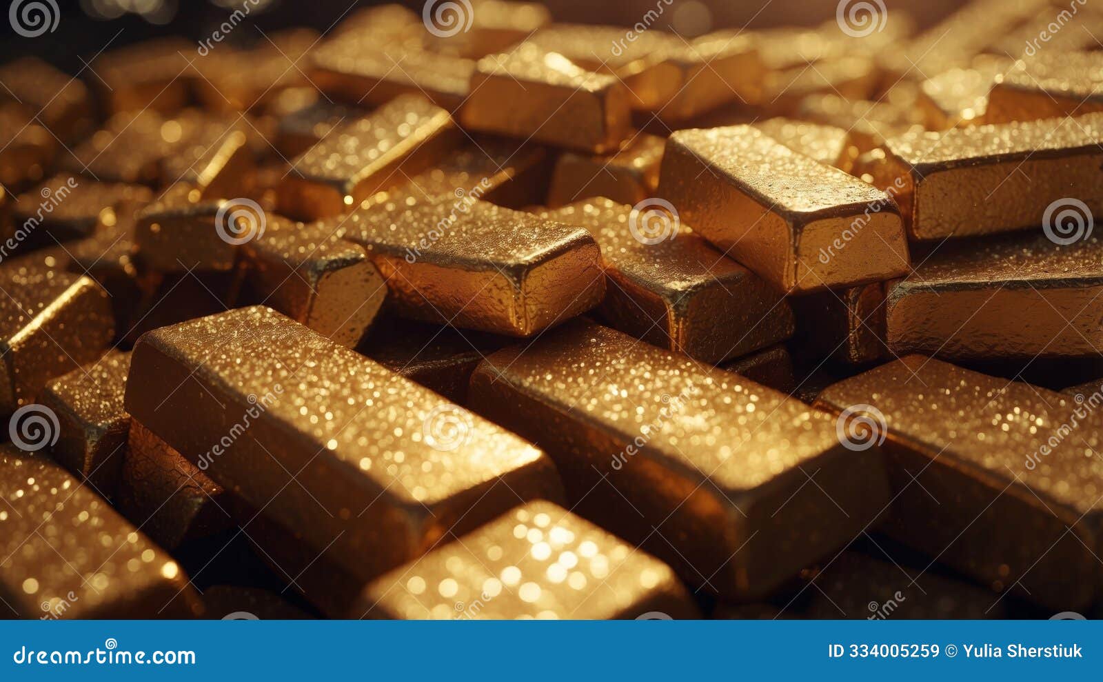 The Image is a Close Up of a Pile of Gold Bricks with a Lot of Sparkles ...