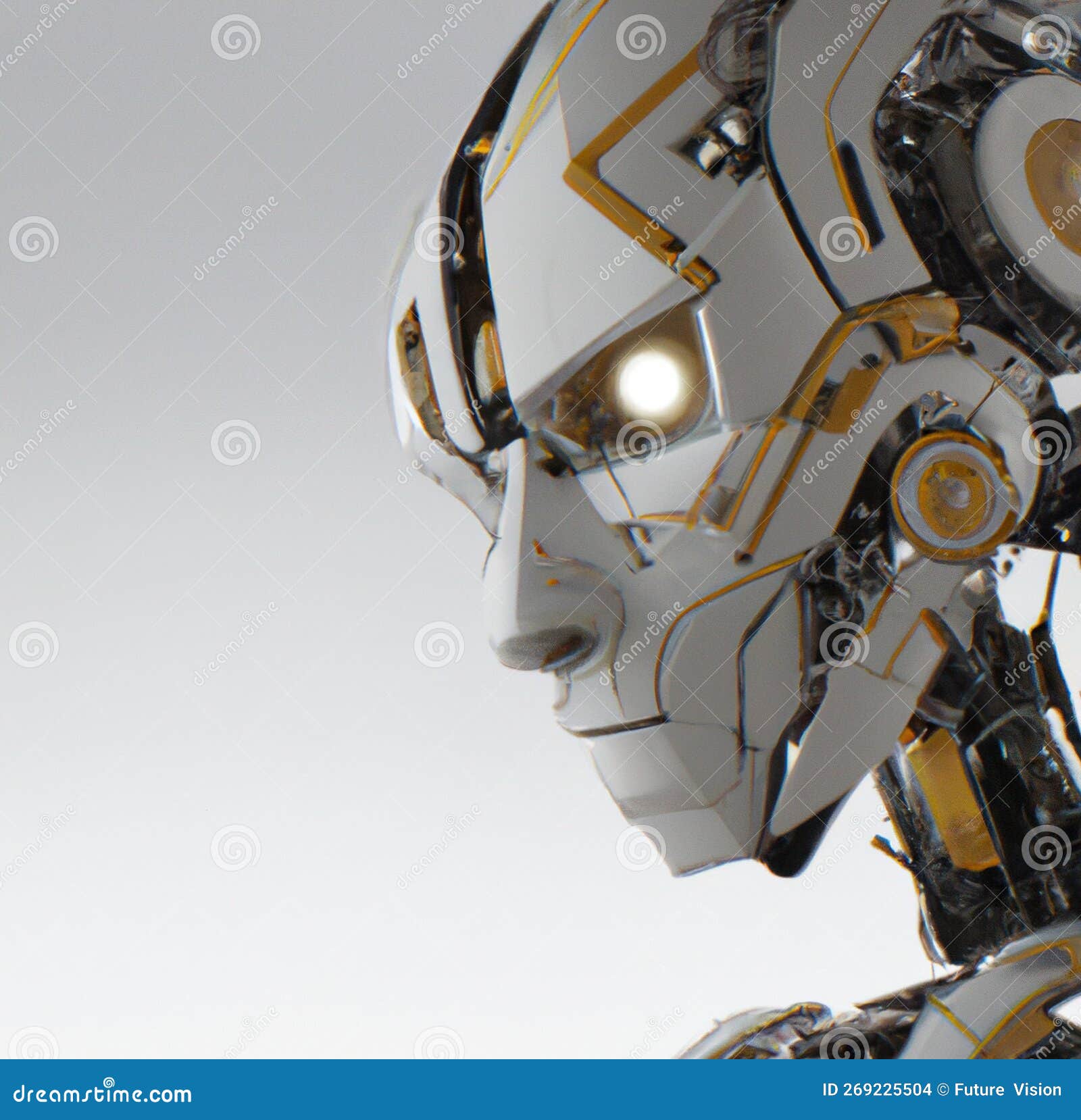 Image of Close Up of Side View of Robot with Copy Space on Grey ...
