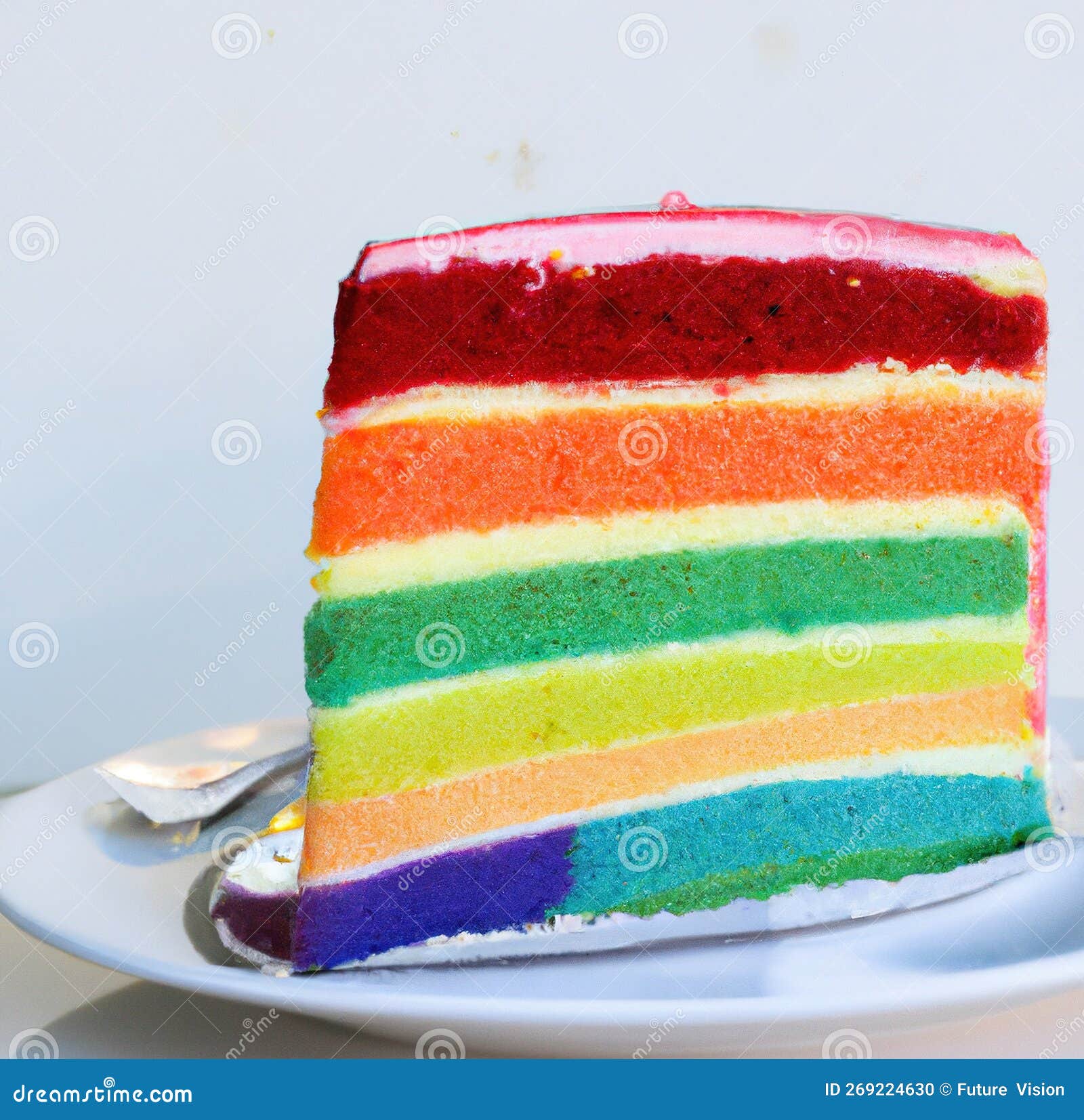 Image of Close Up of Slice of Rainbow Cake with Multi Coloured Layers ...