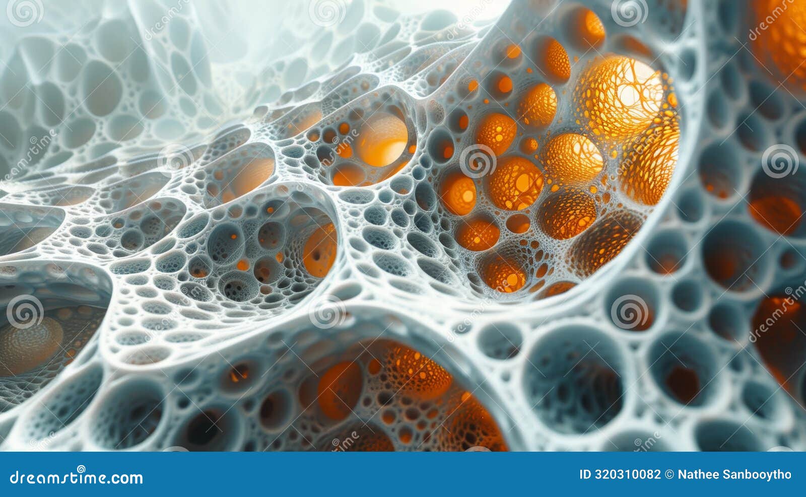 The Image is a Close-up of a White and Orange Sponge-like Structure ...