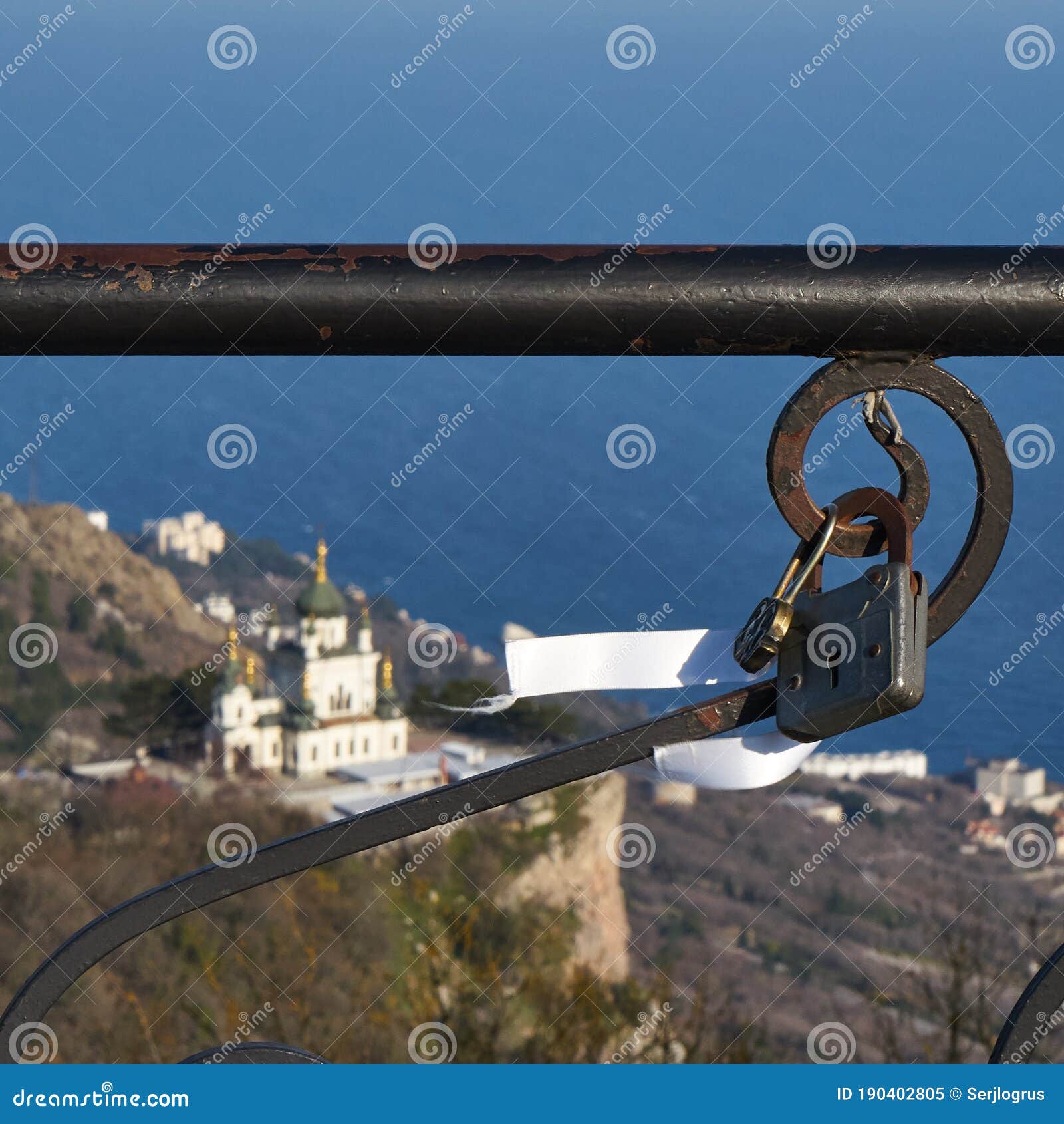 The Image of a Closed Lock on the Railing. Stock Image - Image of ...