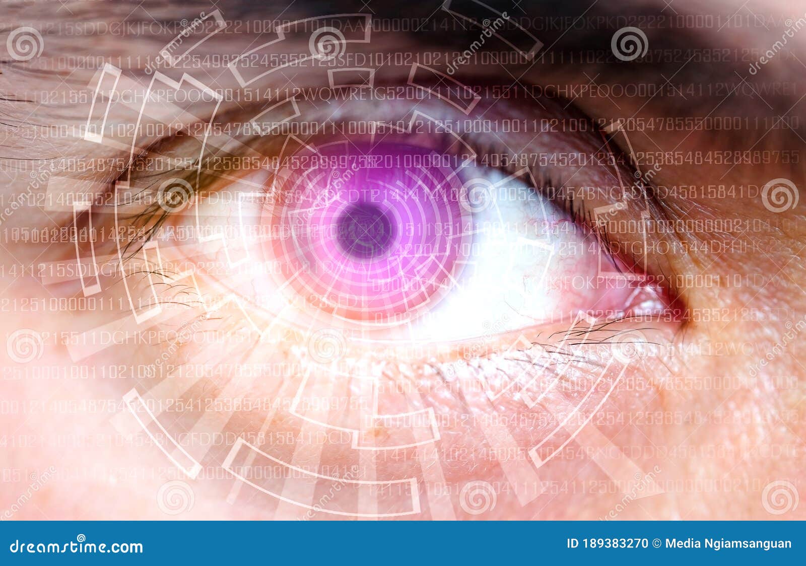 Image Closeup of Man Eye of the Future Screen Scanning Code Cyber ...