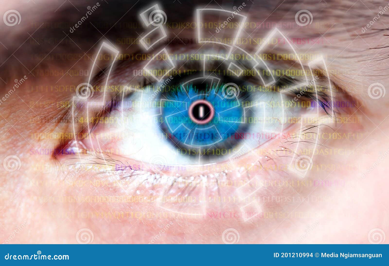 Image Closeup of Man Eye of the Future Screen Scanning Code Cyber ...