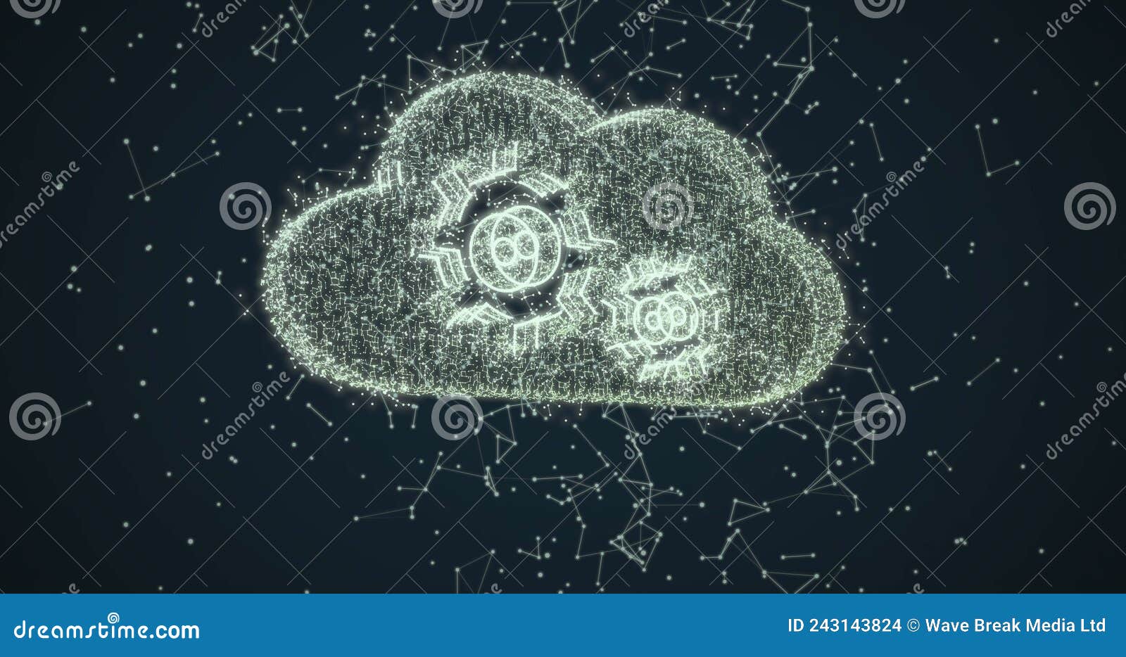 Image of Cloud and Cogs Digital Icon with Network of Connections Over ...