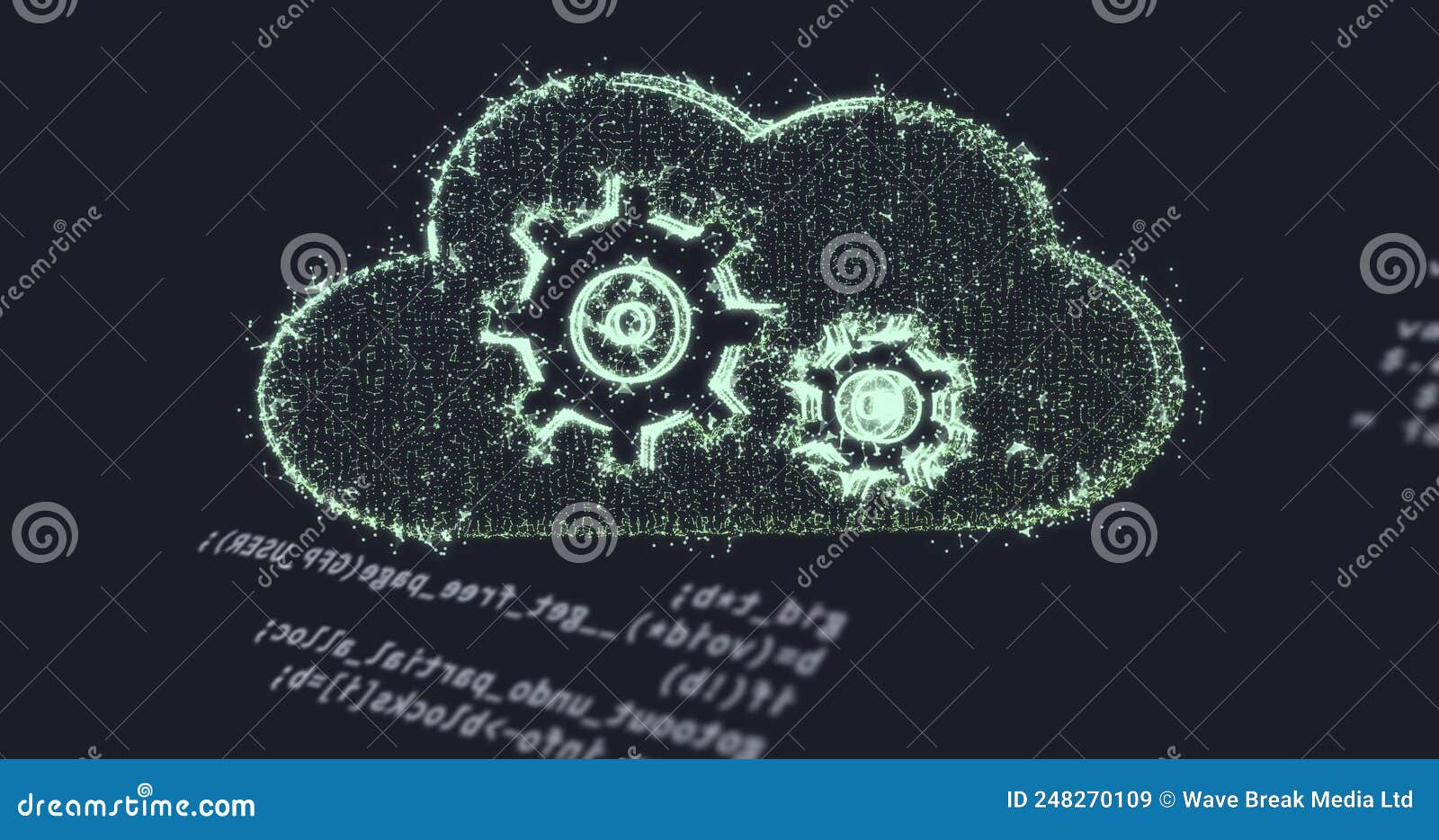 Image of Cloud with Cogs Over Data Processing on Black Background Stock ...