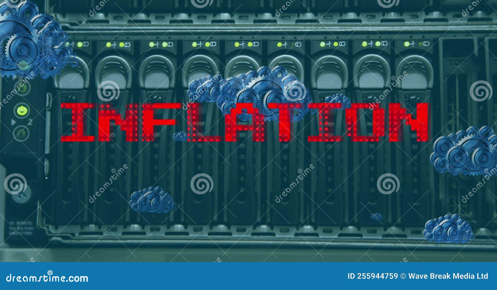Image of Clouds and Inflation Text Over Server Room Stock Image - Image ...