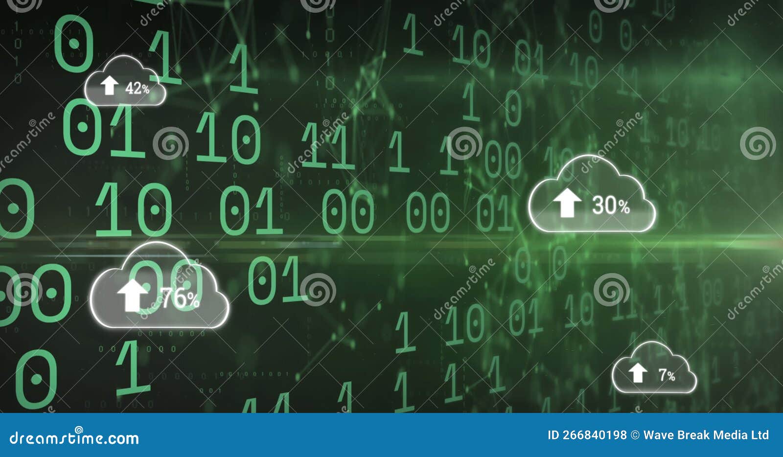 Image of Clouds with Uploading Over Binary Code on Green Background Stock Illustration ...