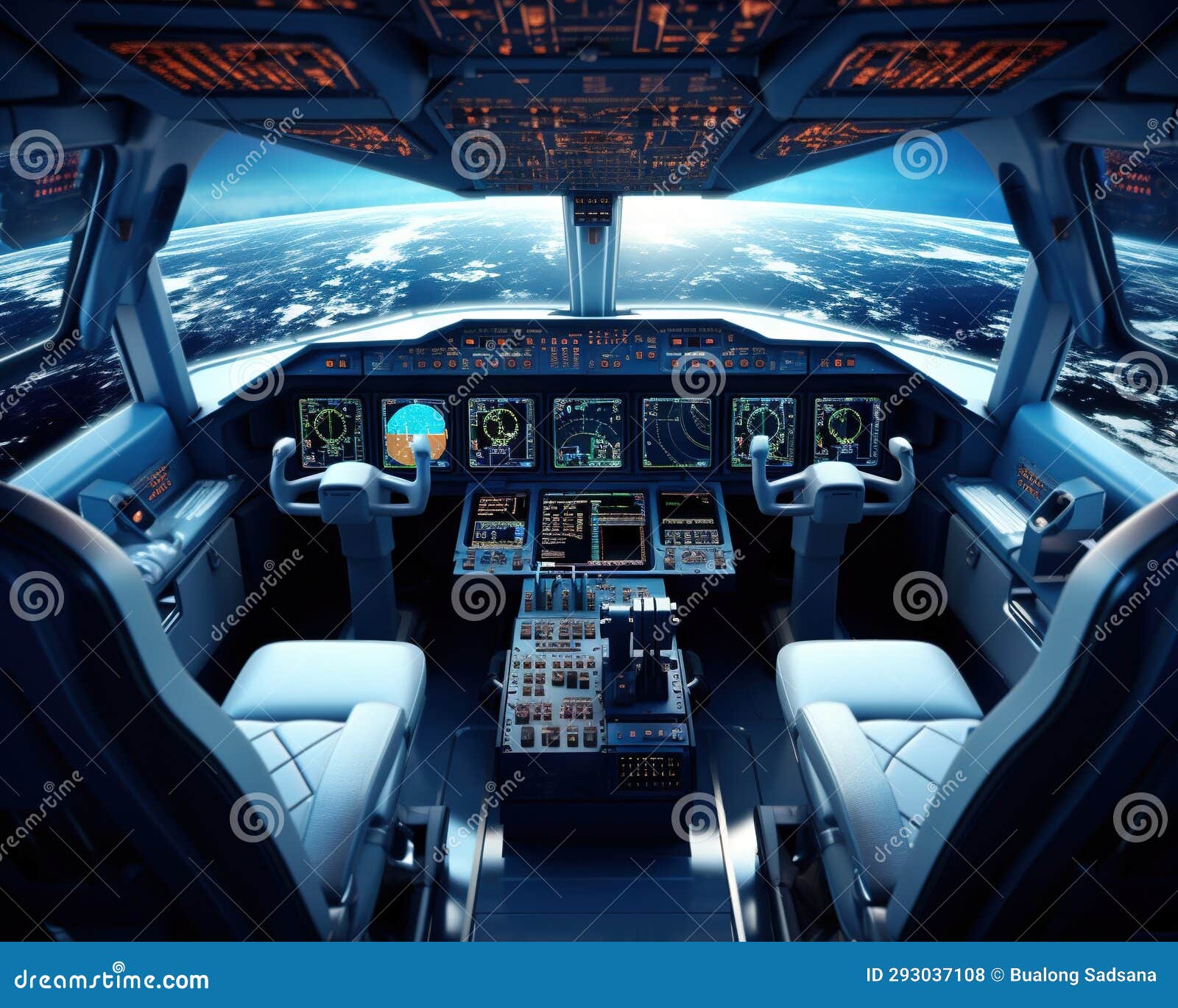 View of the Cockpit of a Space Shuttle Inside the Flight Deck. Stock ...