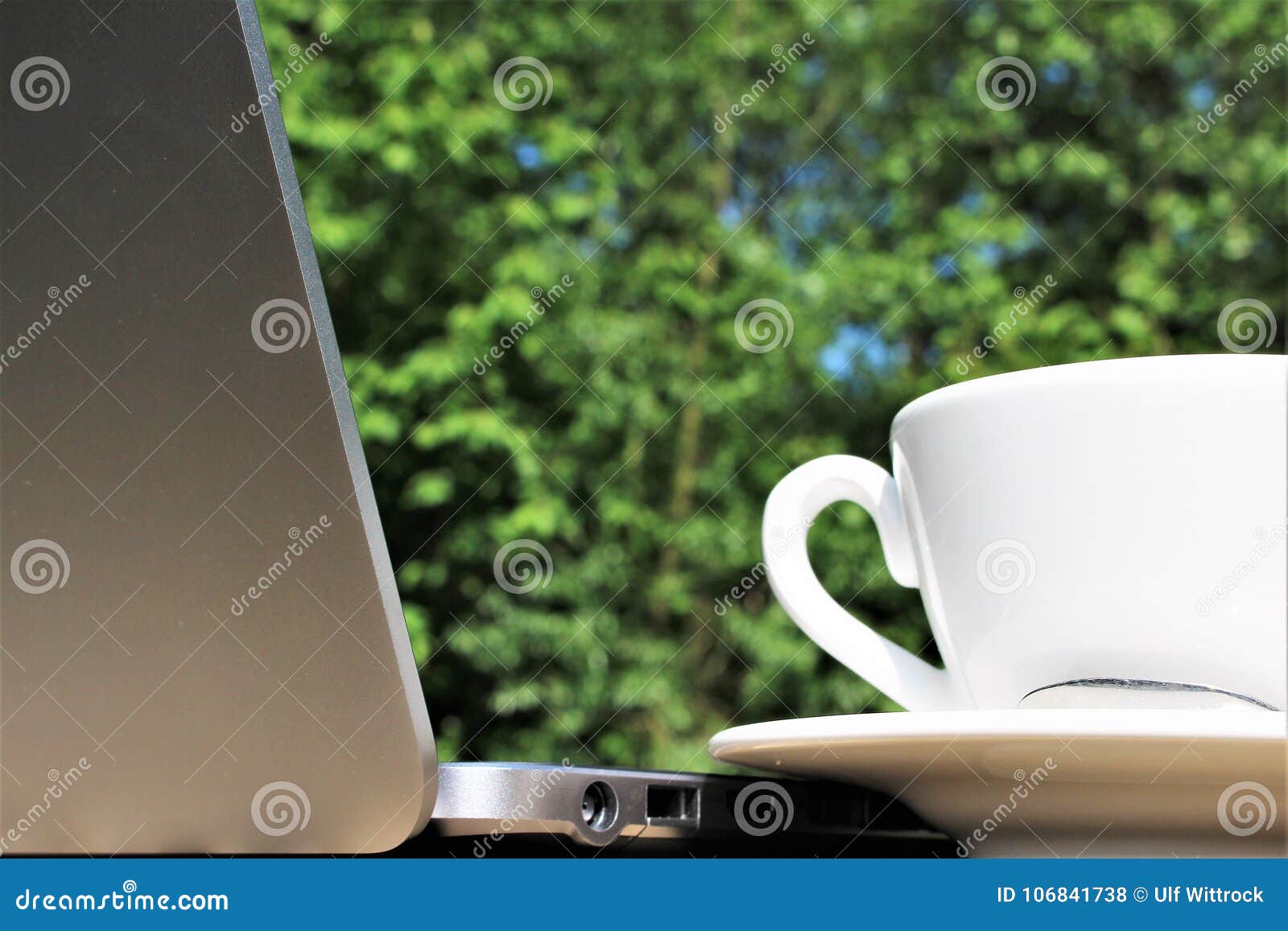 An Image of a Coffee with Laptop in the Sun Stock Photo - Image of ...