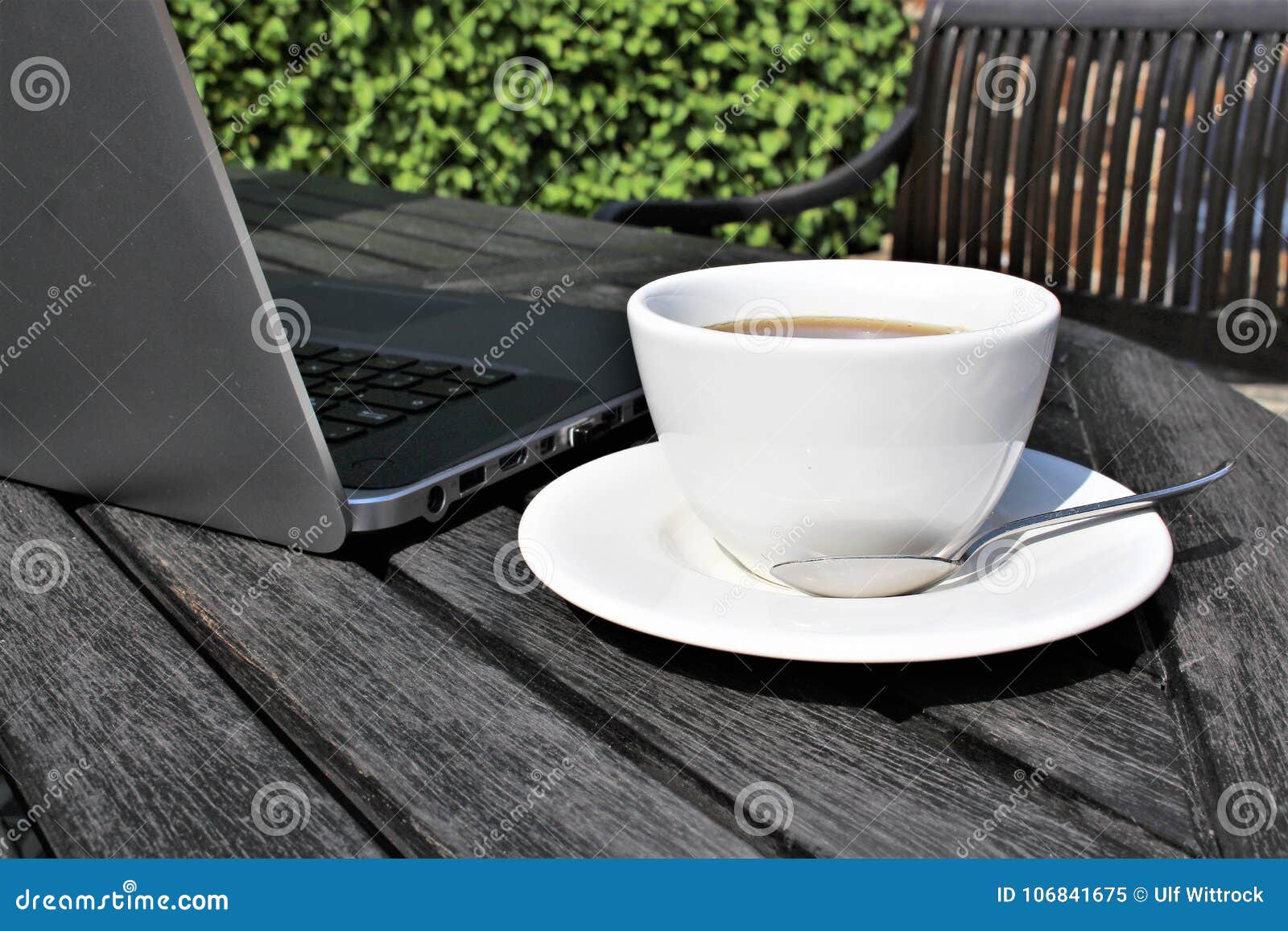 An Image of a Coffee with Laptop in the Sun Stock Image - Image of ...