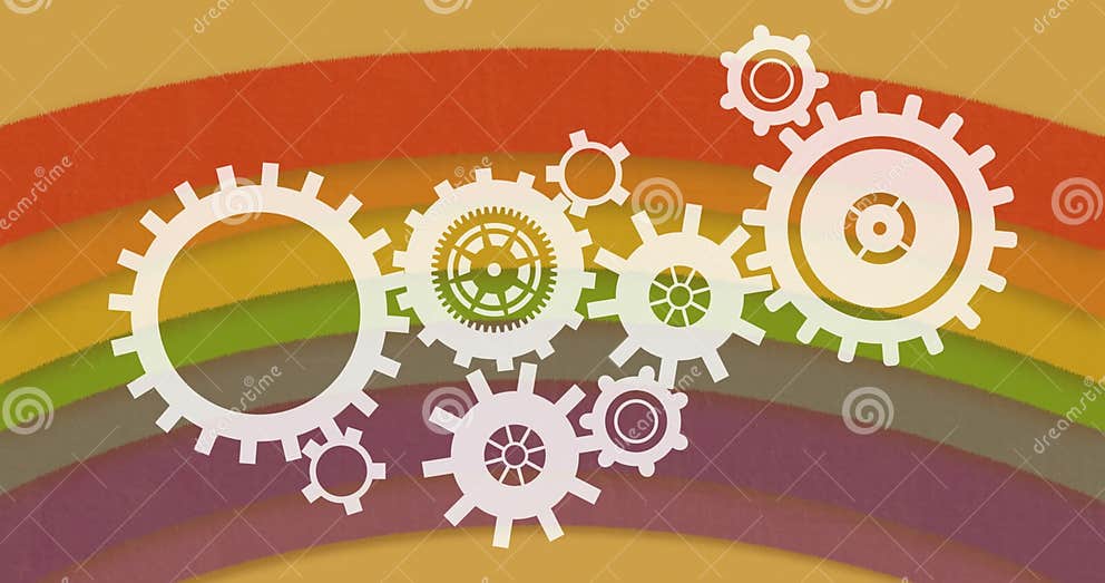 Image of Cogs Spinning Over Pattern Moving on Seamless Loop on Orange ...