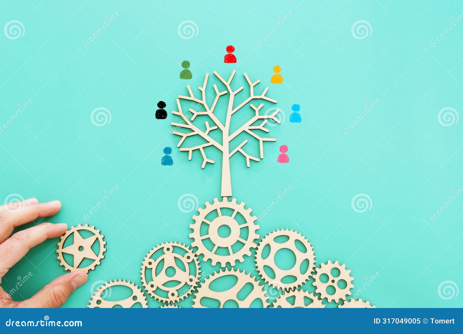 Image of Cogwheels and Tree with People Figures. Human Resources ...