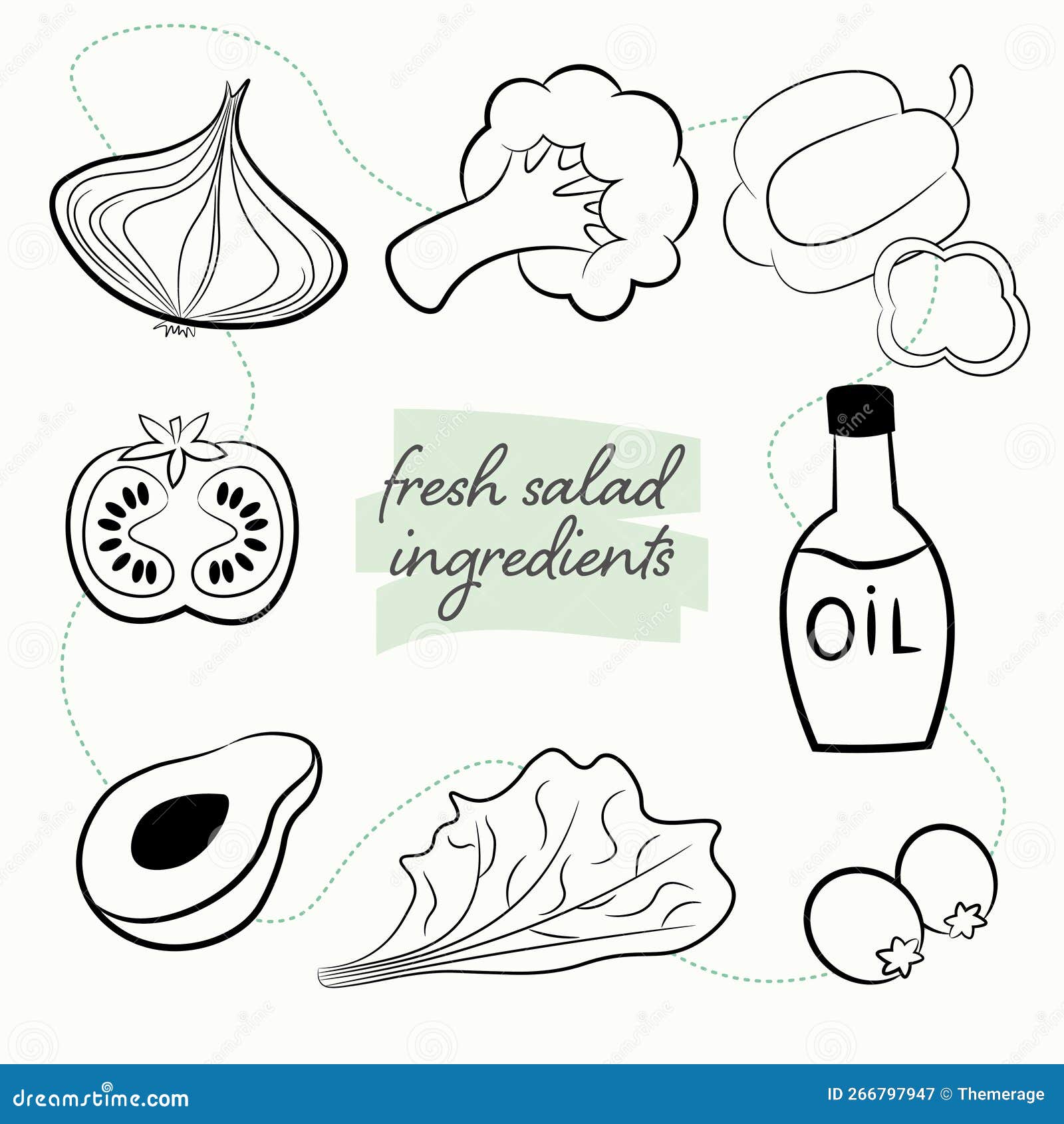 Image Collection of Fresh Salad Ingredients in Doodle Style Stock ...