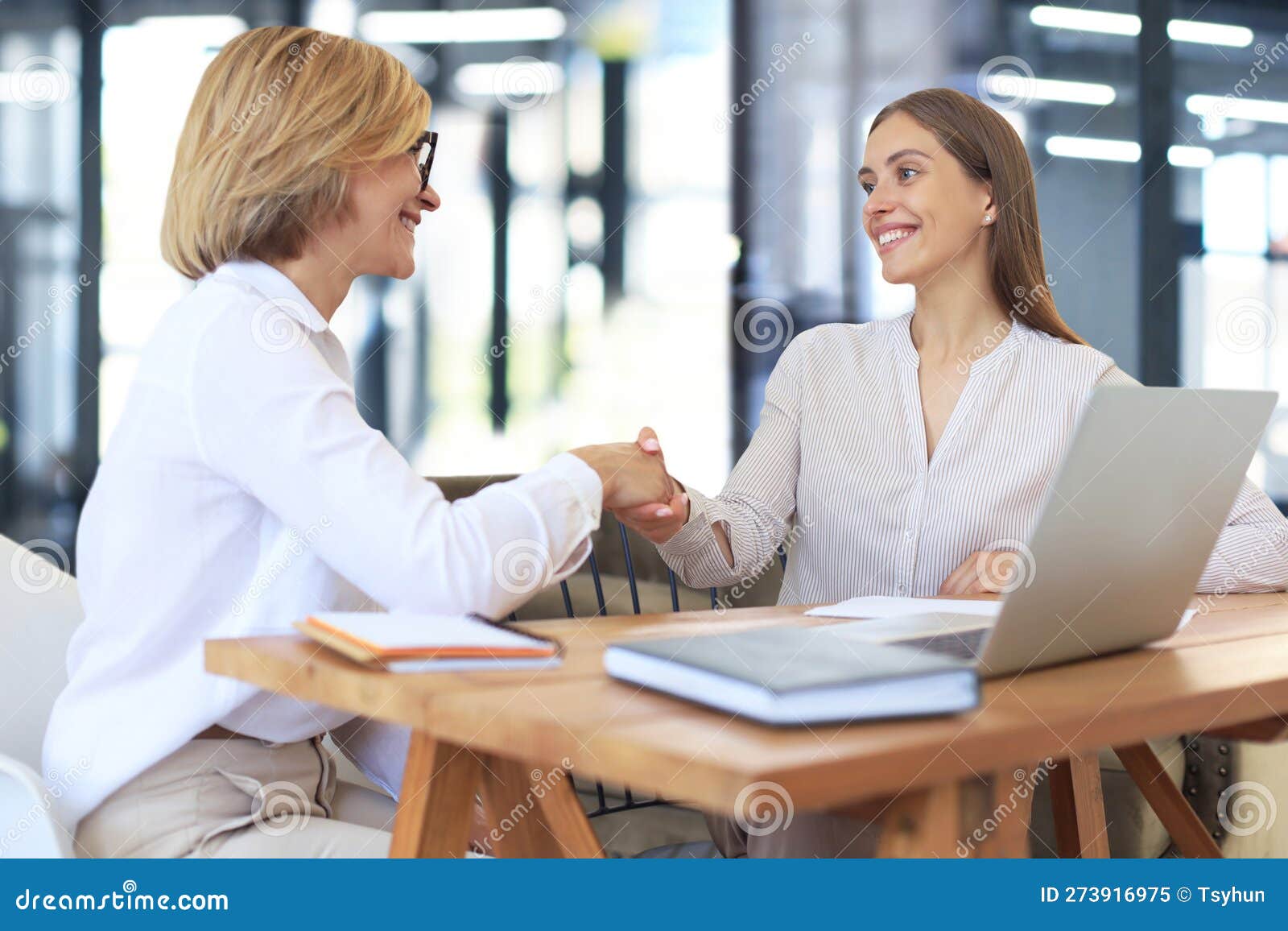 Image of Collegues Discussing Documents and Shaking Hands. Stock Image ...