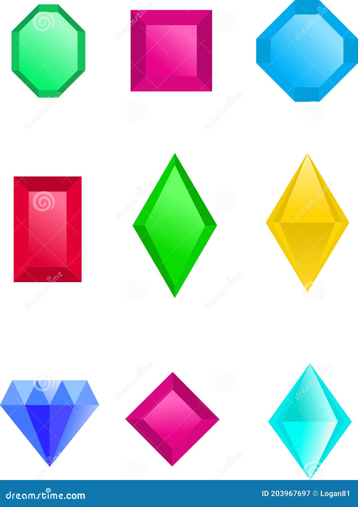 Image of colored gems set stock vector. Illustration of solid - 203967697