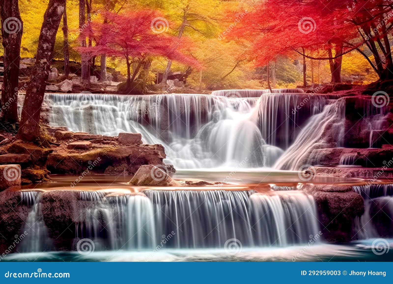 Colorful Image Autumn Landscape with Waterfalls Stock Illustration ...