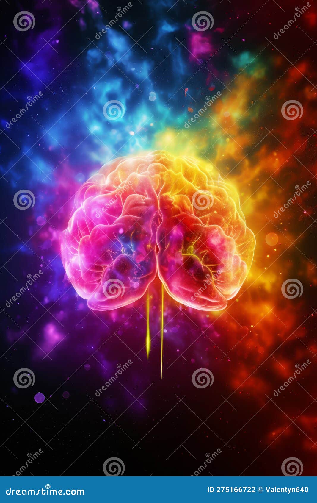 Image of Colorful Brain in the Middle of Dark Space with Rainbow Light ...