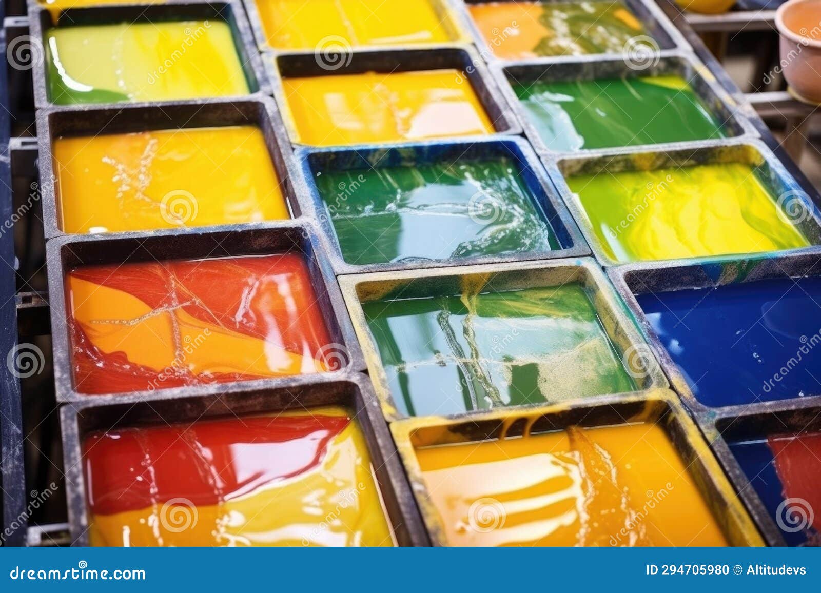 Image of Colorful Ceramic Tiles Being Glazed Stock Photo - Image of ...