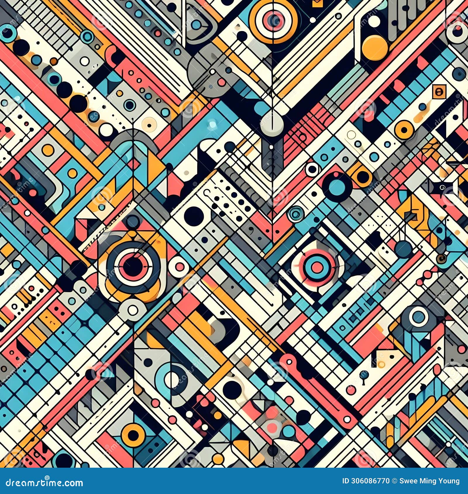 Image of Colorful Geometric Repeating Pattern with a Section of Broken ...
