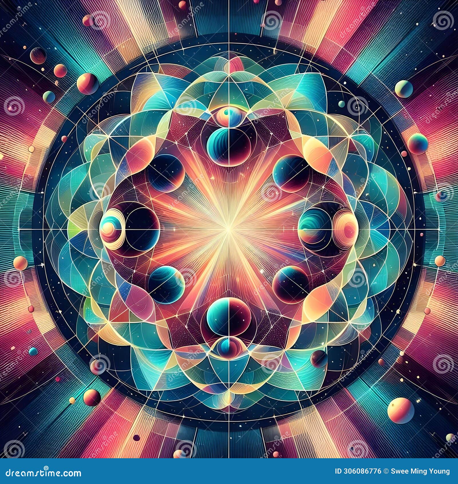 Image of Colorful Geometric Repeating Pattern with a Section of Broken ...