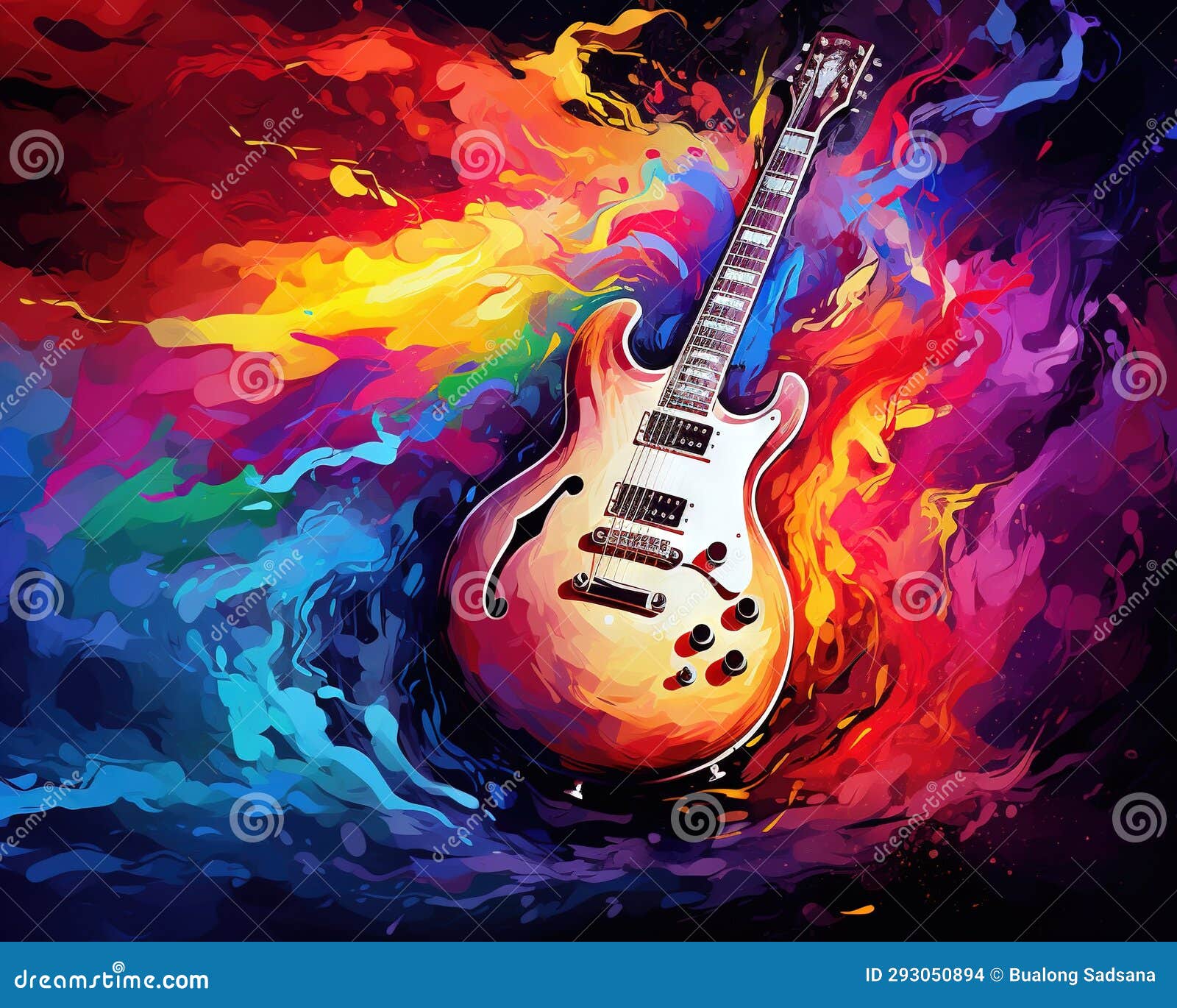 Guitar with thunder. stock illustration. Illustration of beautiful ...