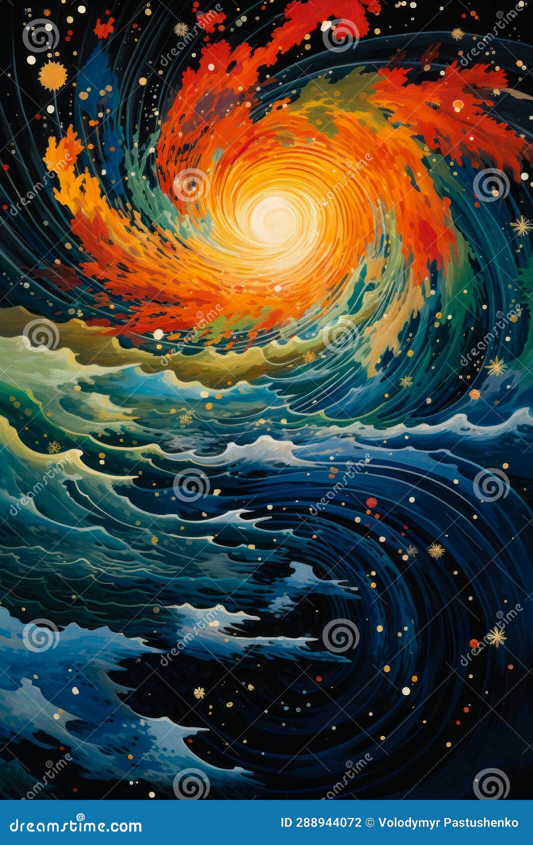Image of Colorful Swirl with Stars and Sun in the Middle. Generative AI ...