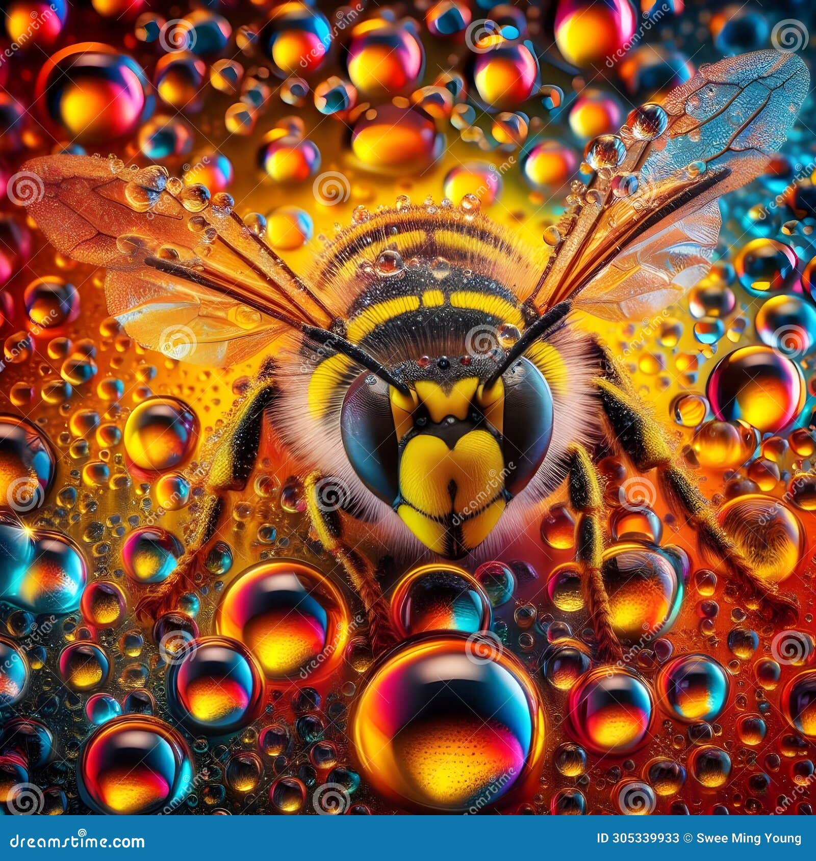 Image of Colorful Water Drops with Reflections on Insect Body. Stock ...