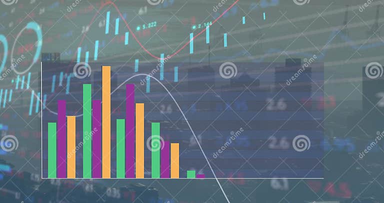 Image of Colourful Graph Over Charts and Data Processing on Grey ...