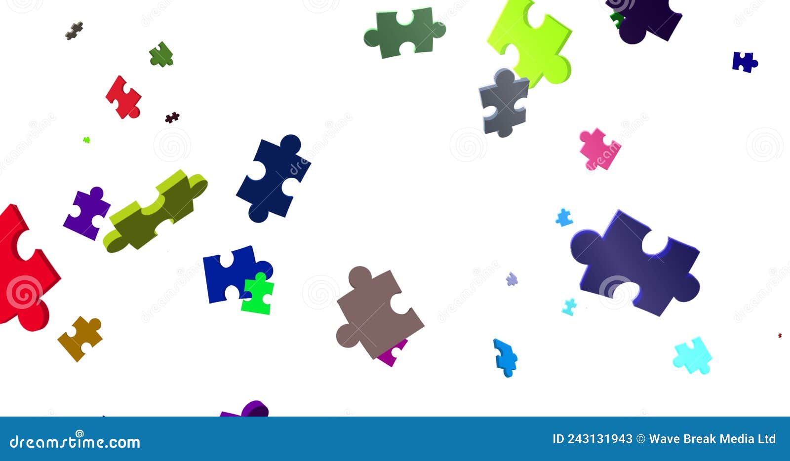 Image of Colourful Pieces of Puzzle Falling on White Background Stock ...