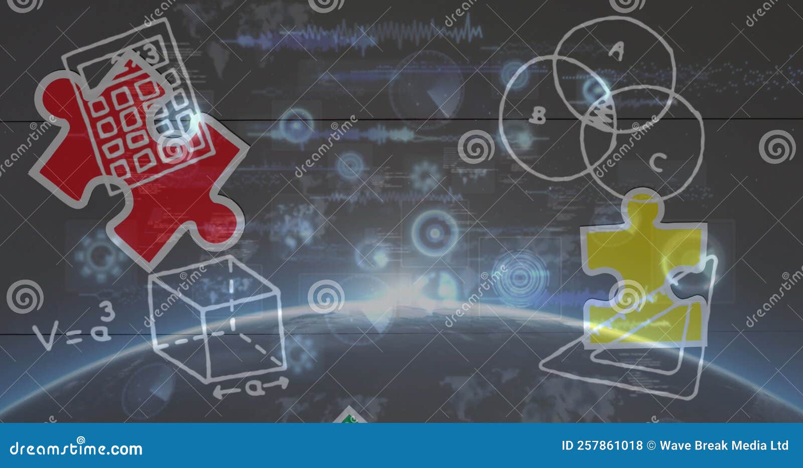 Image of Colourful Puzzle Pieces and Mathematical Equations Stock Photo ...