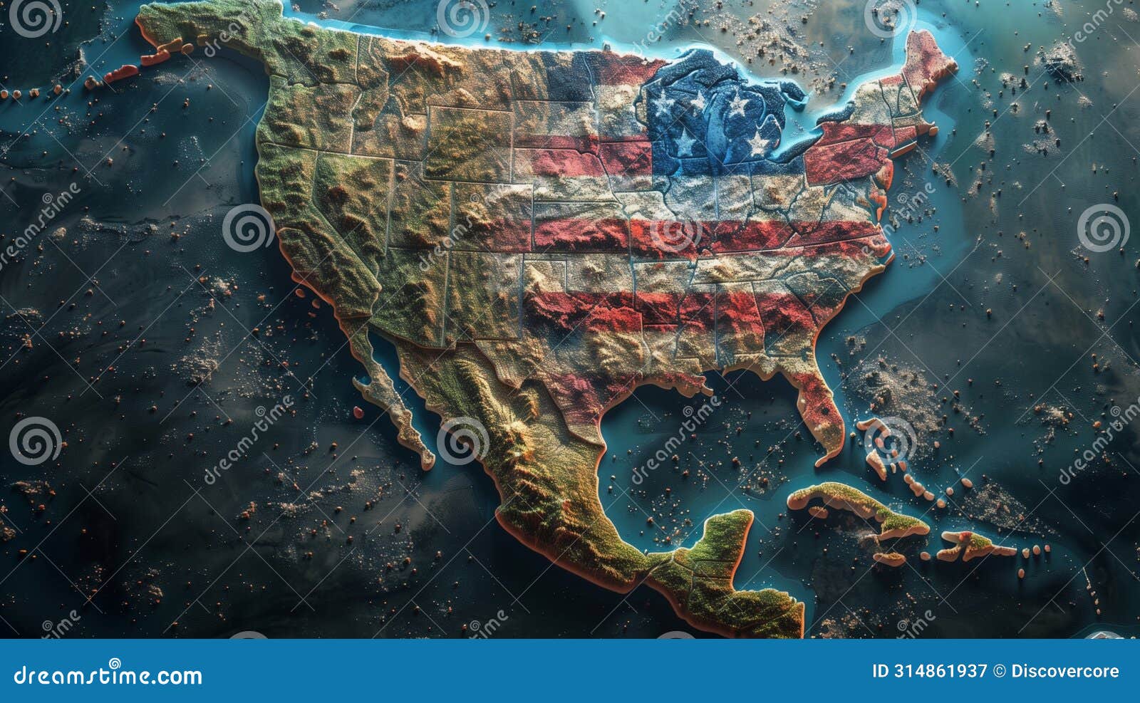 Topographic USA Map with Flag Overlay Stock Illustration - Illustration ...