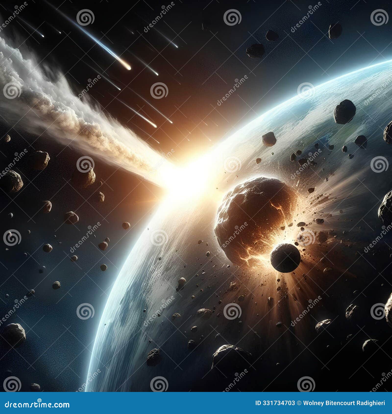 Image of a Comet Hitting the Planet Stock Illustration - Illustration ...