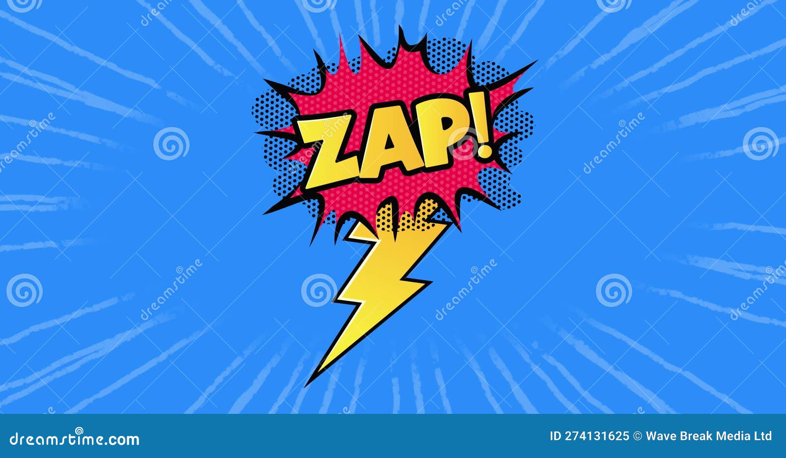Image of Comic Zap Text and White Lines on Blue Background Stock ...