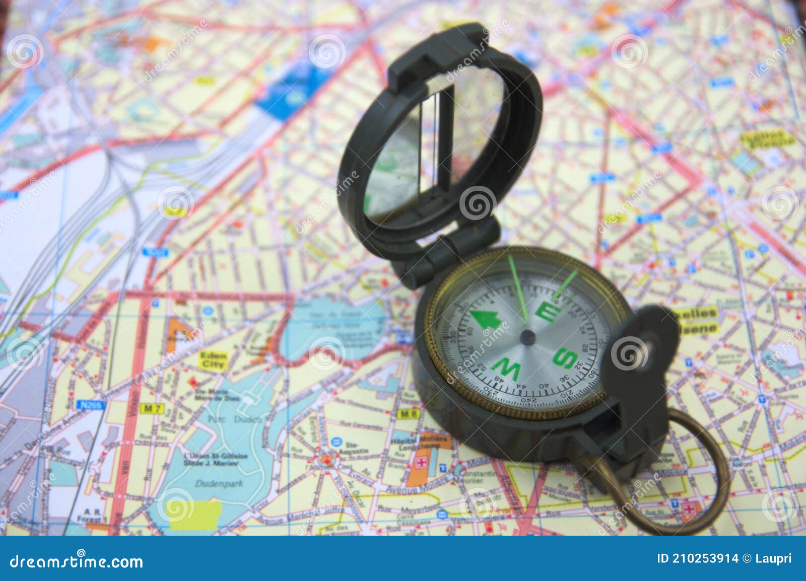 Image of a Compass on a Map with Copy Space Stock Photo - Image of ...